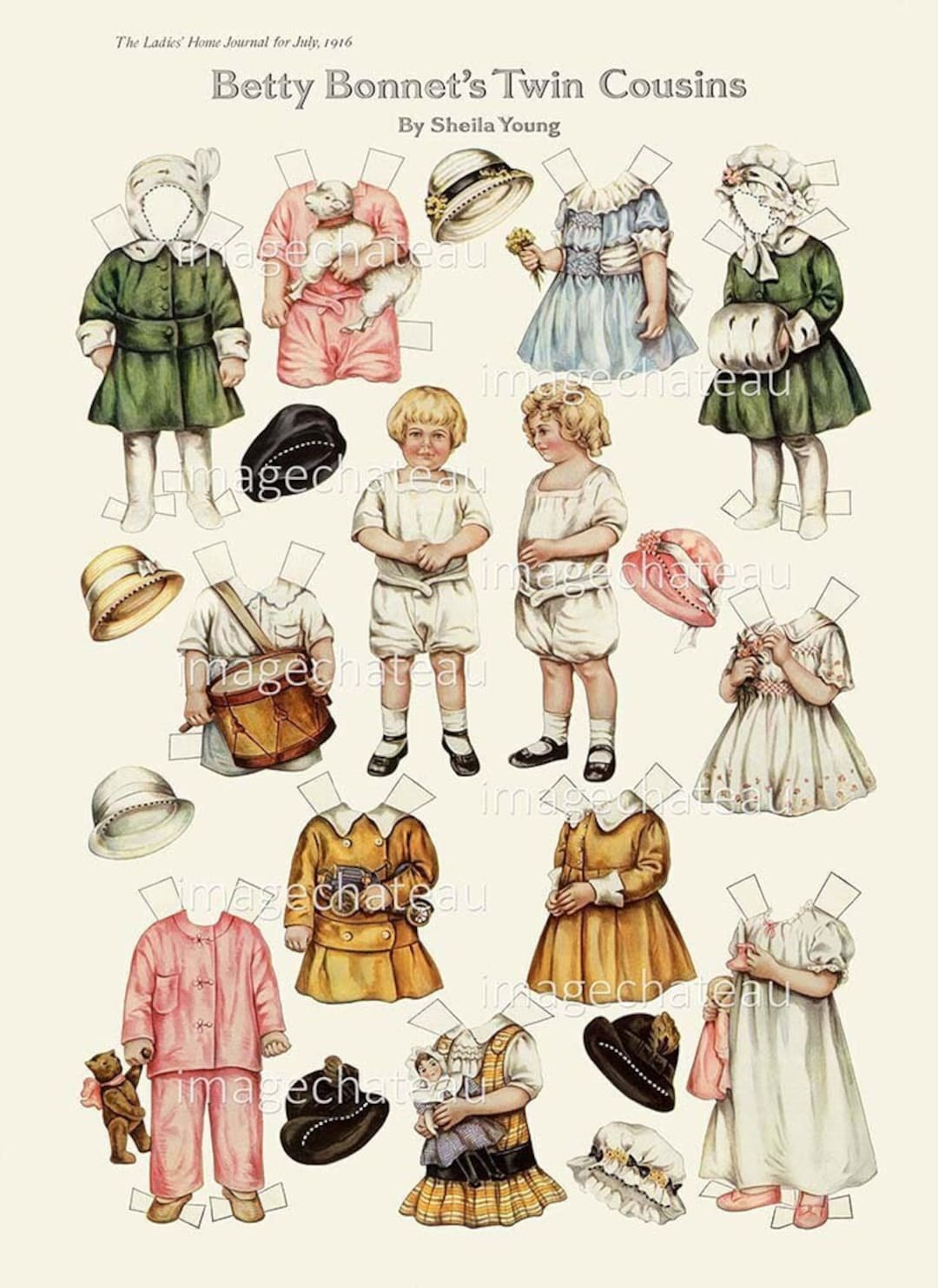 BETTY BONNET Paper Dolls DIGITAL Download Twin Cousins Dolls Toys Teddy ...