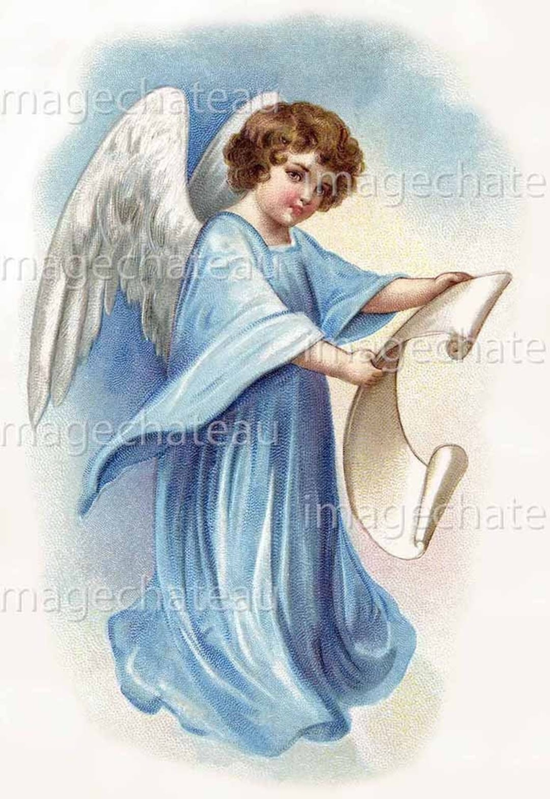 CHRISTMAS Angel in Blue Robe DIGITAL Download in Clouds - Etsy
