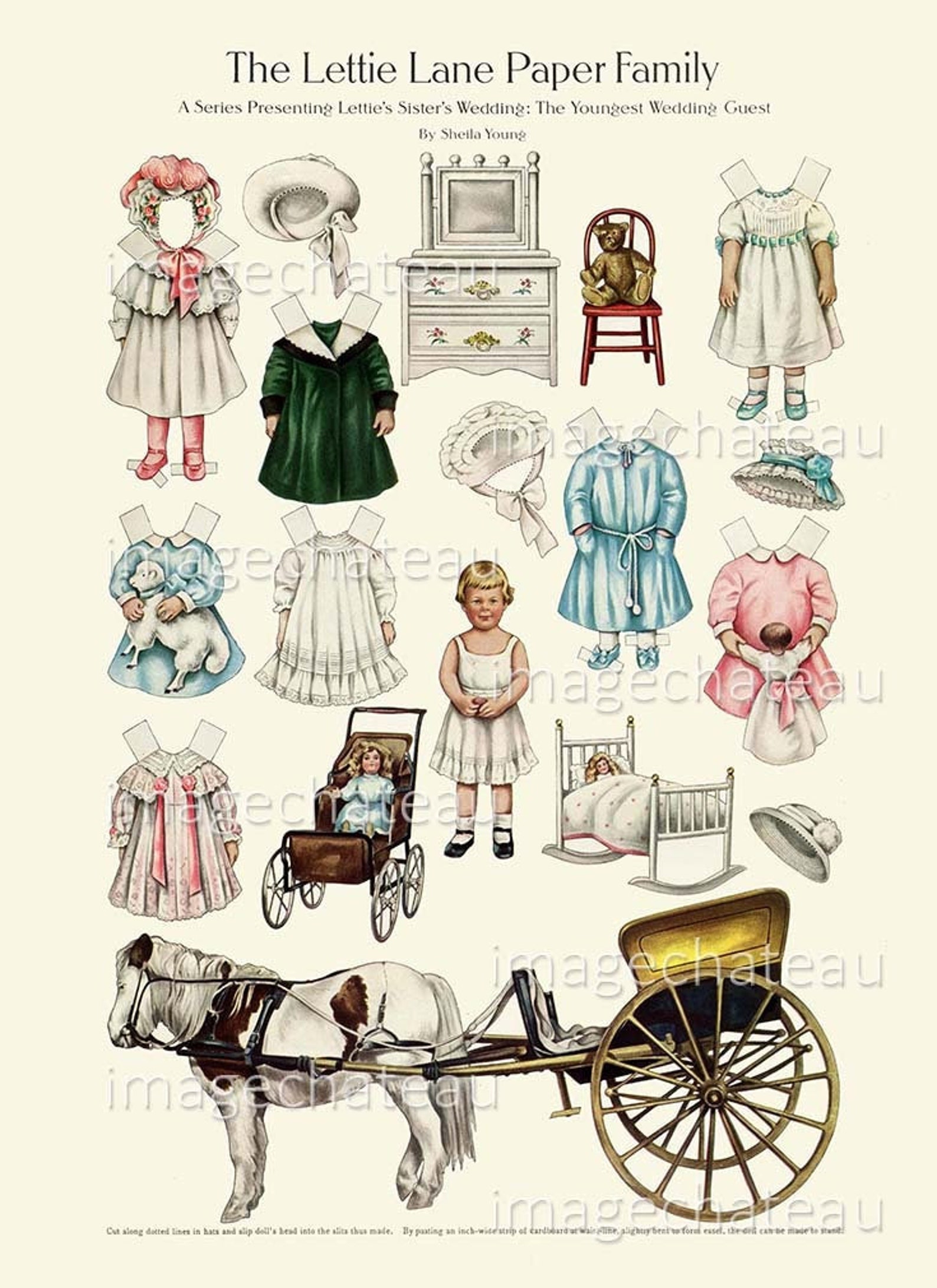 Lettie Lane Paper Dolls DIGITAL Download Young Child PONY CART Teddy ...