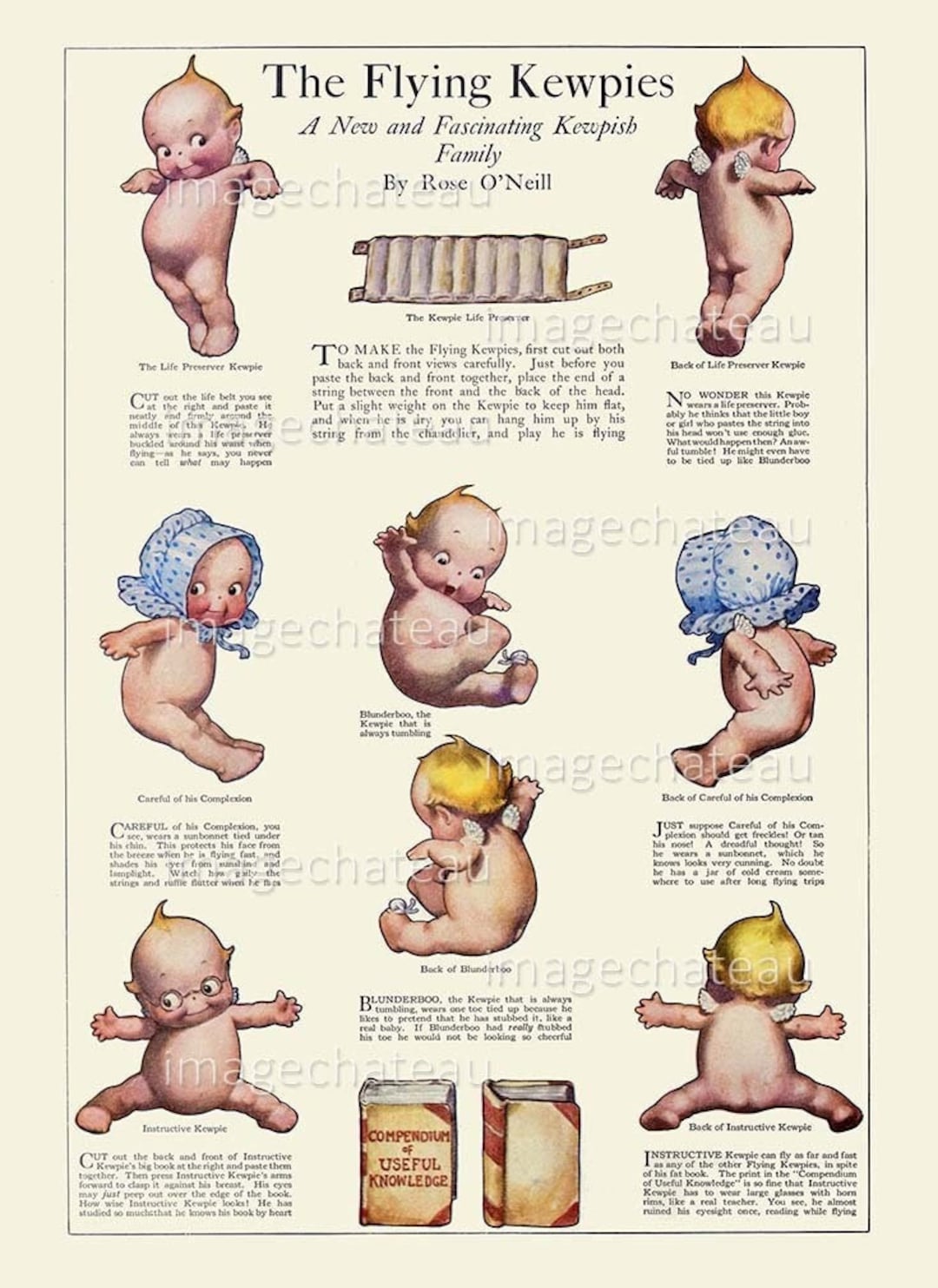 Flying KEWPIES Digital DOWNLOAD Babies Blue Bonnet Life Preserver Paper ...