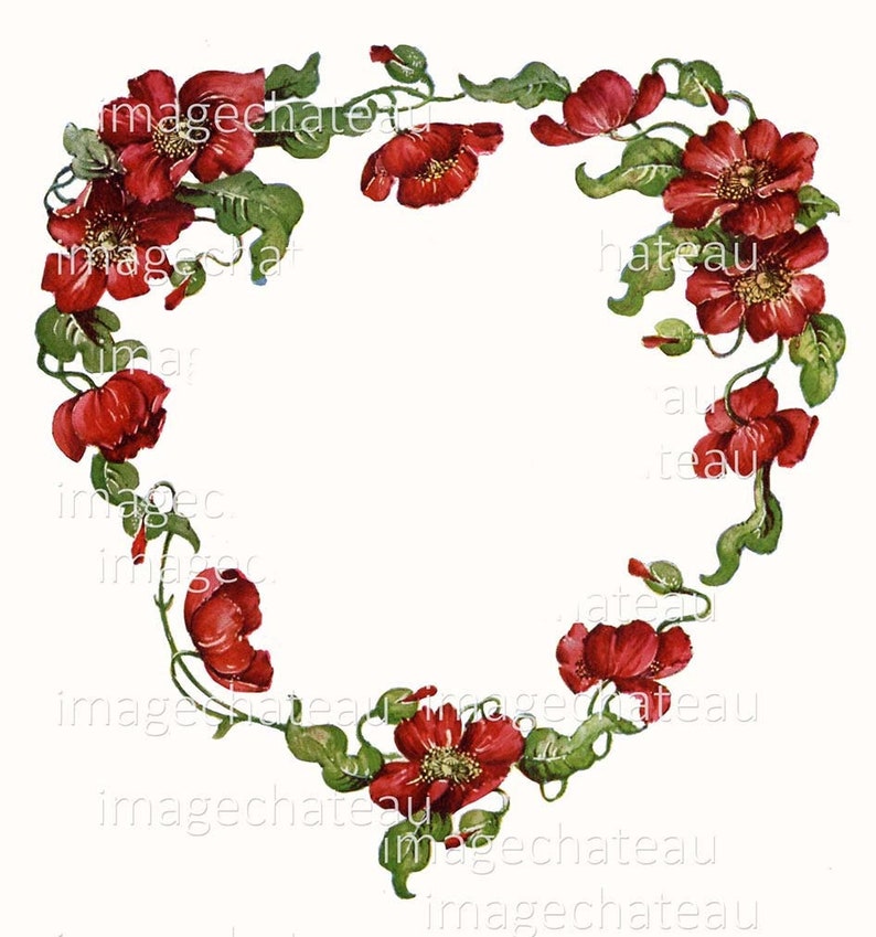 HEART SHAPED Border DIGITAL Download Red Roses Vines Flowers Add Your ...