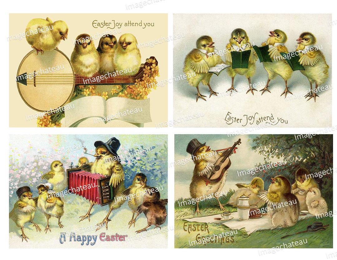 Baby EASTER CHICKS Playing Music DIGITAL Download Printable Banjo ...