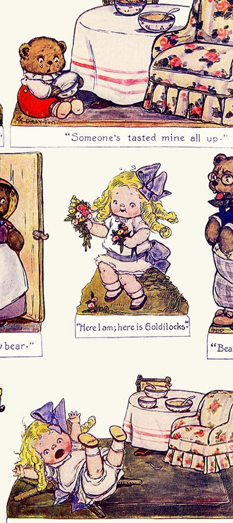 GOLDILOCKS Three BEARS Cut Outs Digital DOWNLOAD Grace Drayton Baby ...