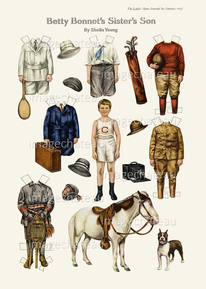 BETTY BONNET Paper Dolls DIGITAL Download Sister Son Little Boy Pony ...