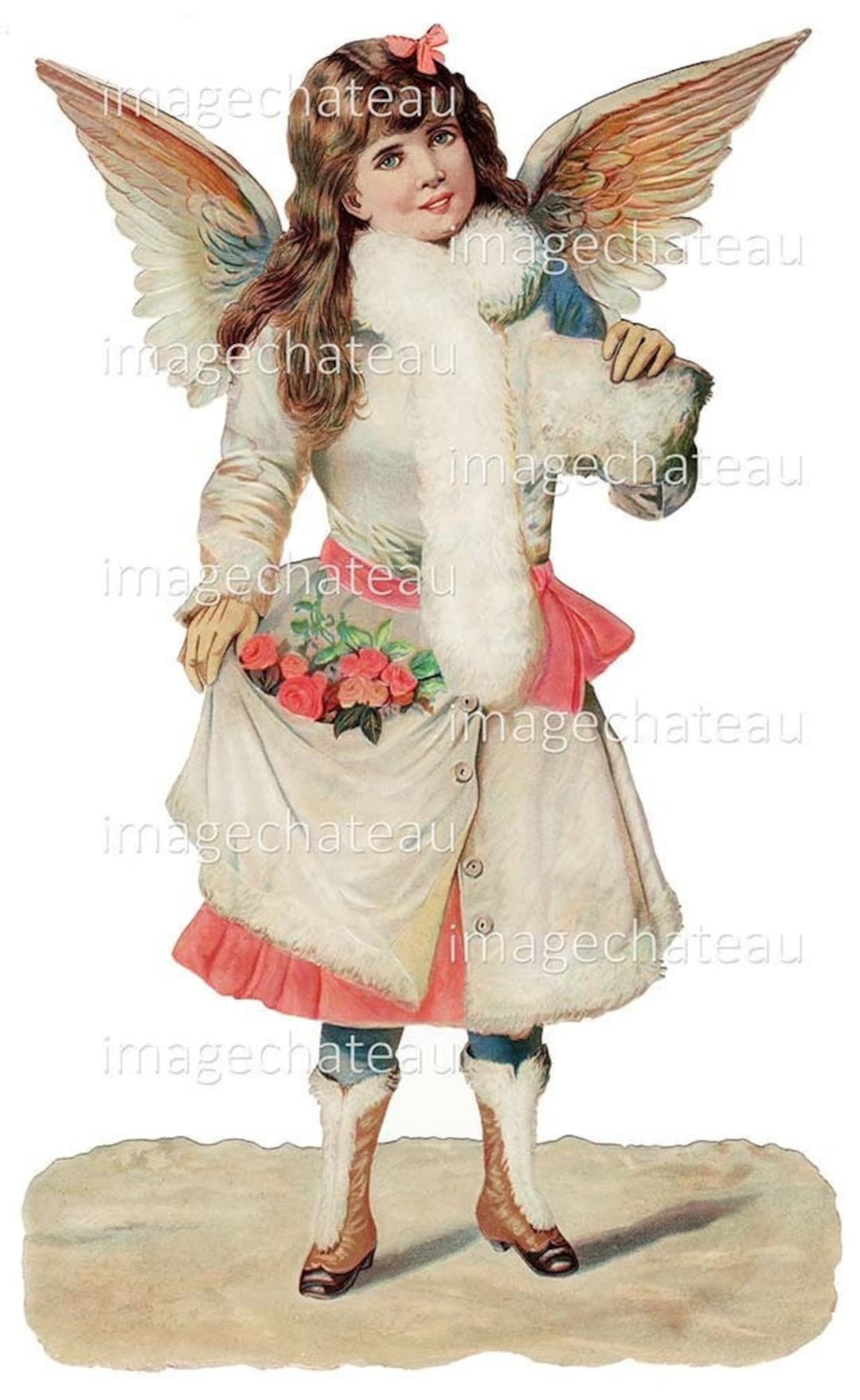 ANGEL Fur Coat Snow Muff DIGITAL DOWNLOAD Victorian Christmas Old World ...