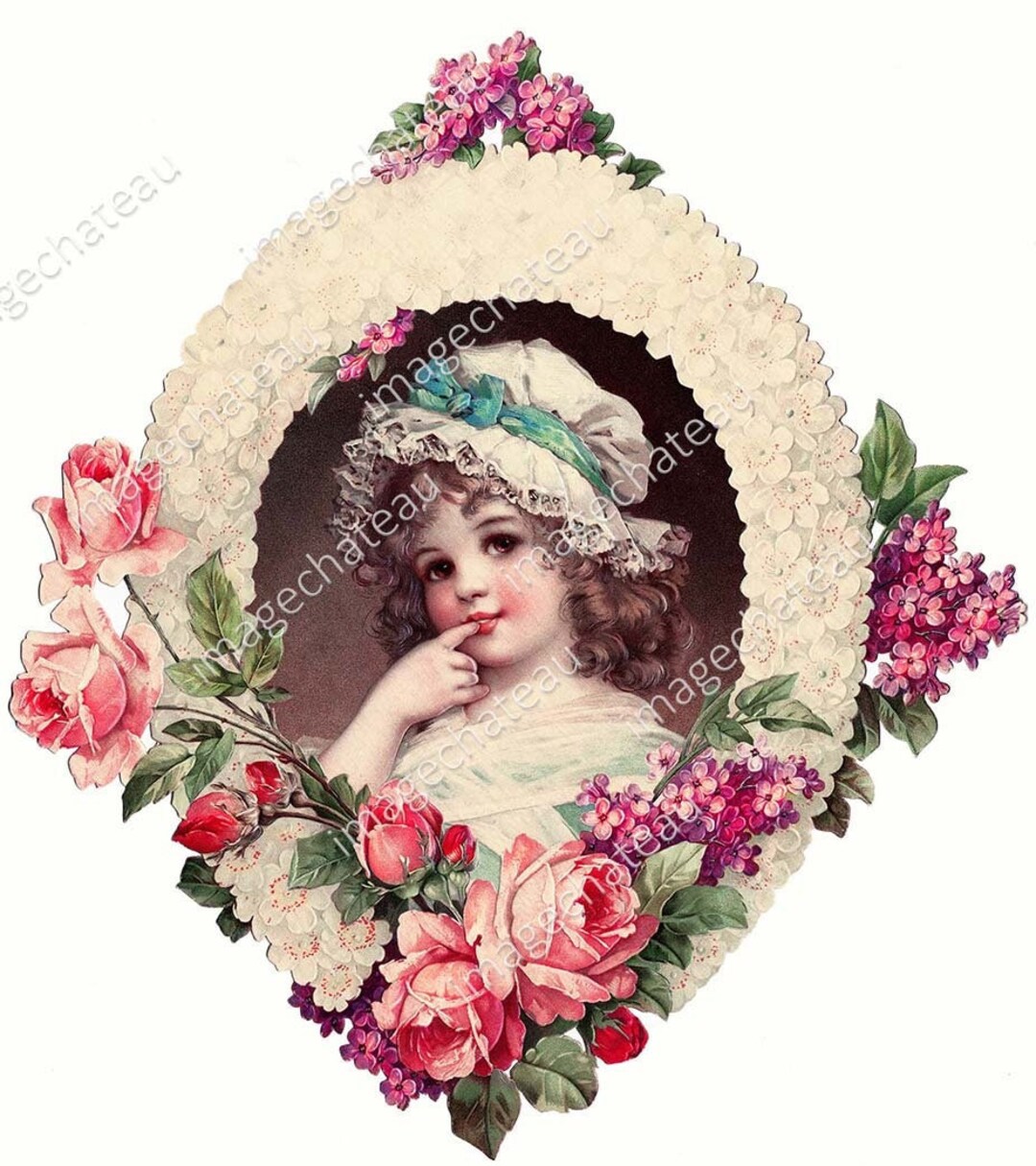 Little GIRL Bonnet Large DIGITAL DOWNLOAD Pink Roses by Frances ...