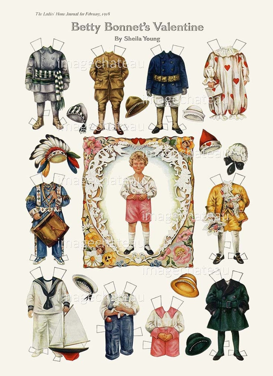 BETTY BONNET Paper Dolls DIGITAL Download Valentine Boy Costumes Indian ...