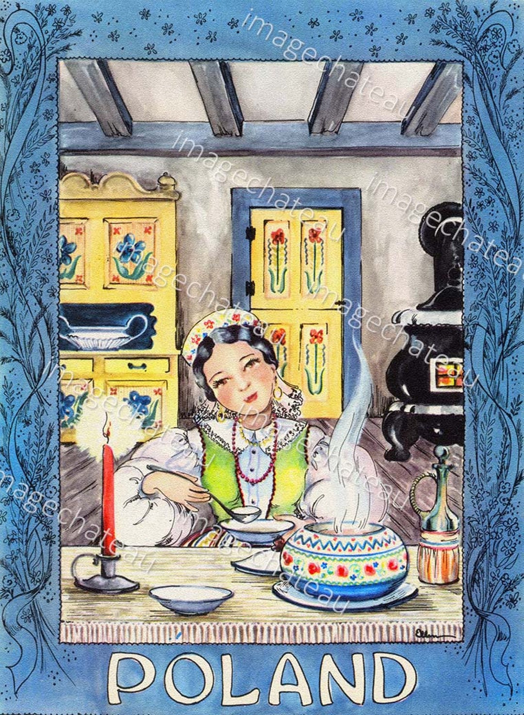 POLAND Polish Woman Kitchen DIGITAL DOWNLOAD Cooking Food Soup Candles ...