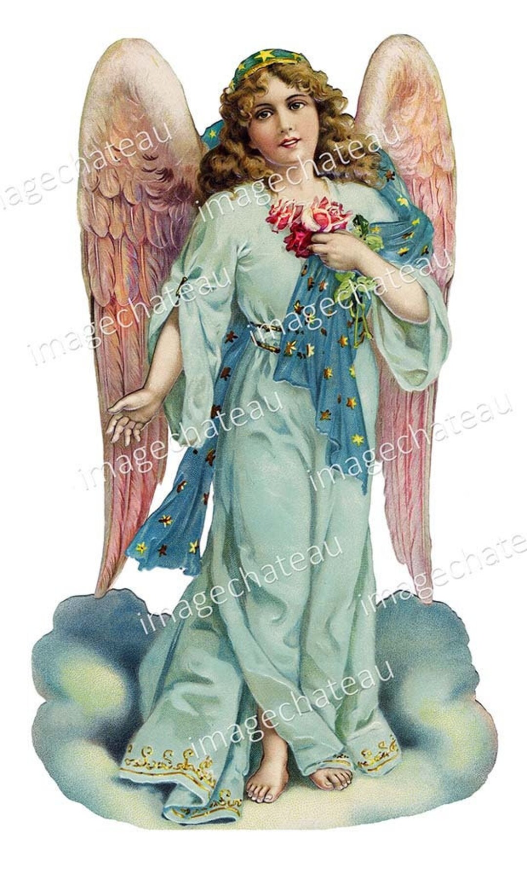 Christmas ANGEL Roses Large DIGITAL DOWNLOAD 9 Inches High Blue Robe ...