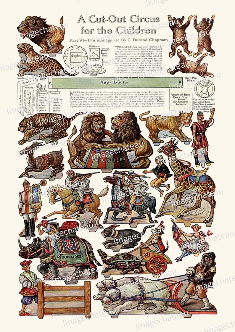 CIRCUS ANIMALS Cut Outs Digital DOWNLOAD Lions Tigers Polar Bears ...