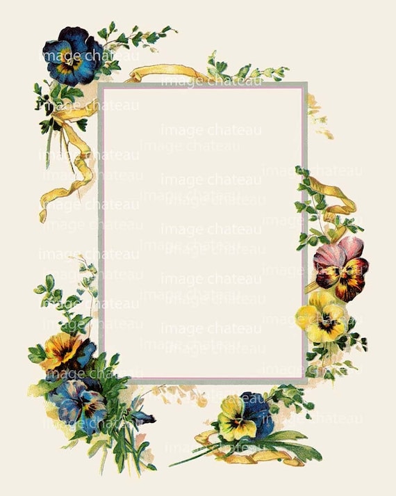 PANSY BORDER Add Your Own Text Photo Artwork DIGITAL Download | Etsy