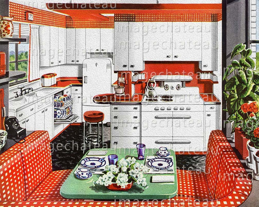 Cheerful Red KITCHEN Mid Century DIGITAL Download American Home Ready ...