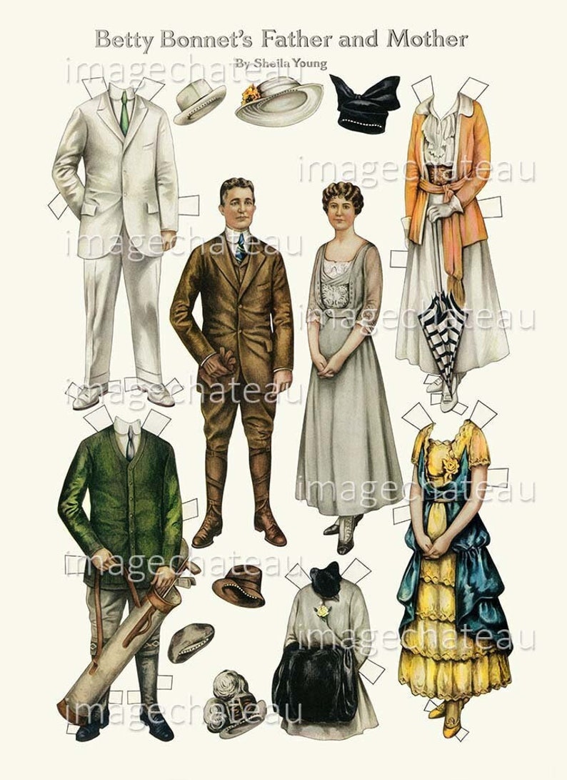 Mom Dad BETTY BONNET Paperdolls DIGITAL Download Mother Father Golf ...