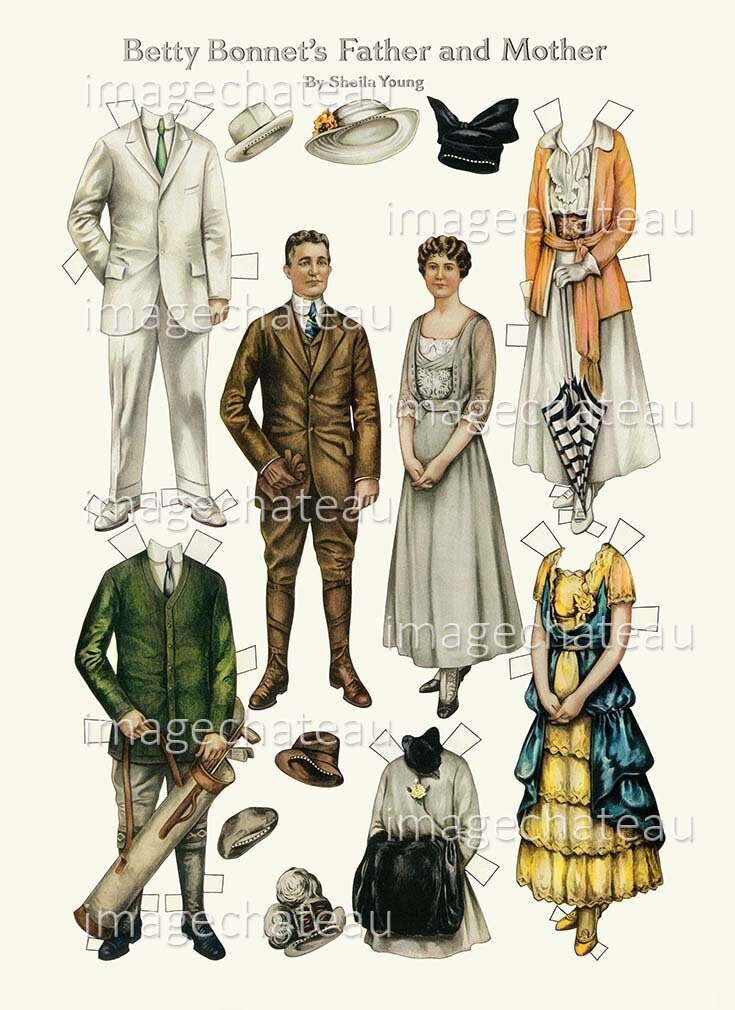 Mom Dad BETTY BONNET Paperdolls DIGITAL Download Mother Father Golf ...