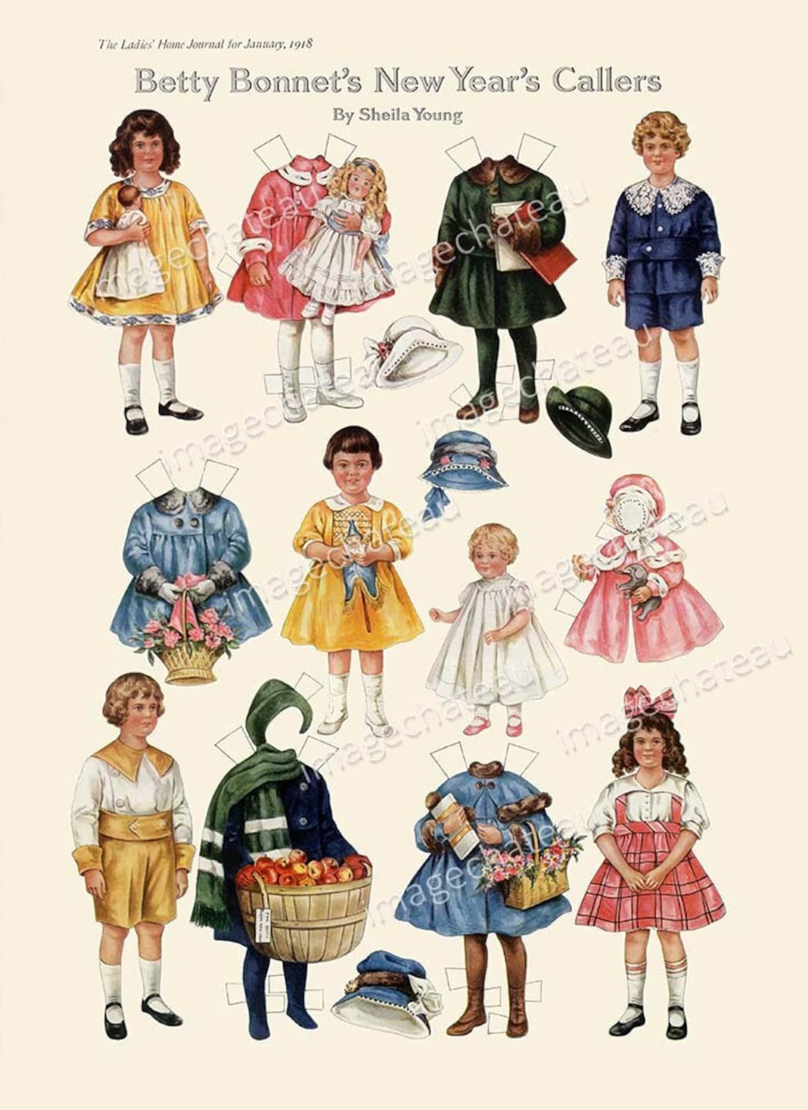 BETTY BONNET New Year Paper Dolls DIGITAL Download Children Boys Girls ...