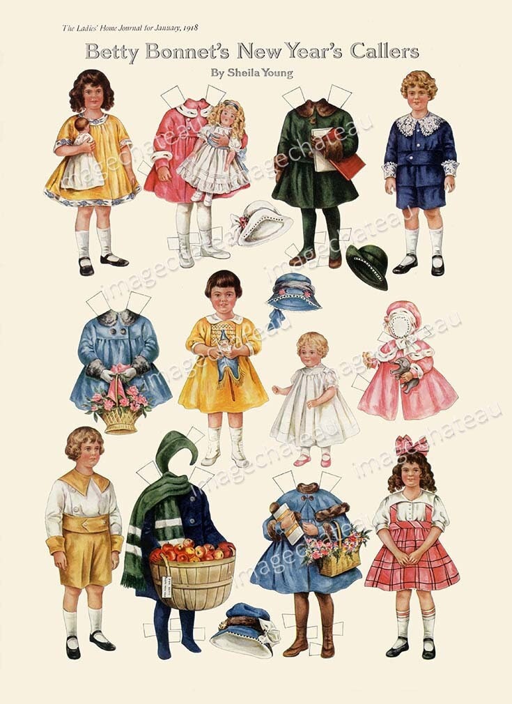 BETTY BONNET New Year Paper Dolls DIGITAL Download Children Boys Girls ...
