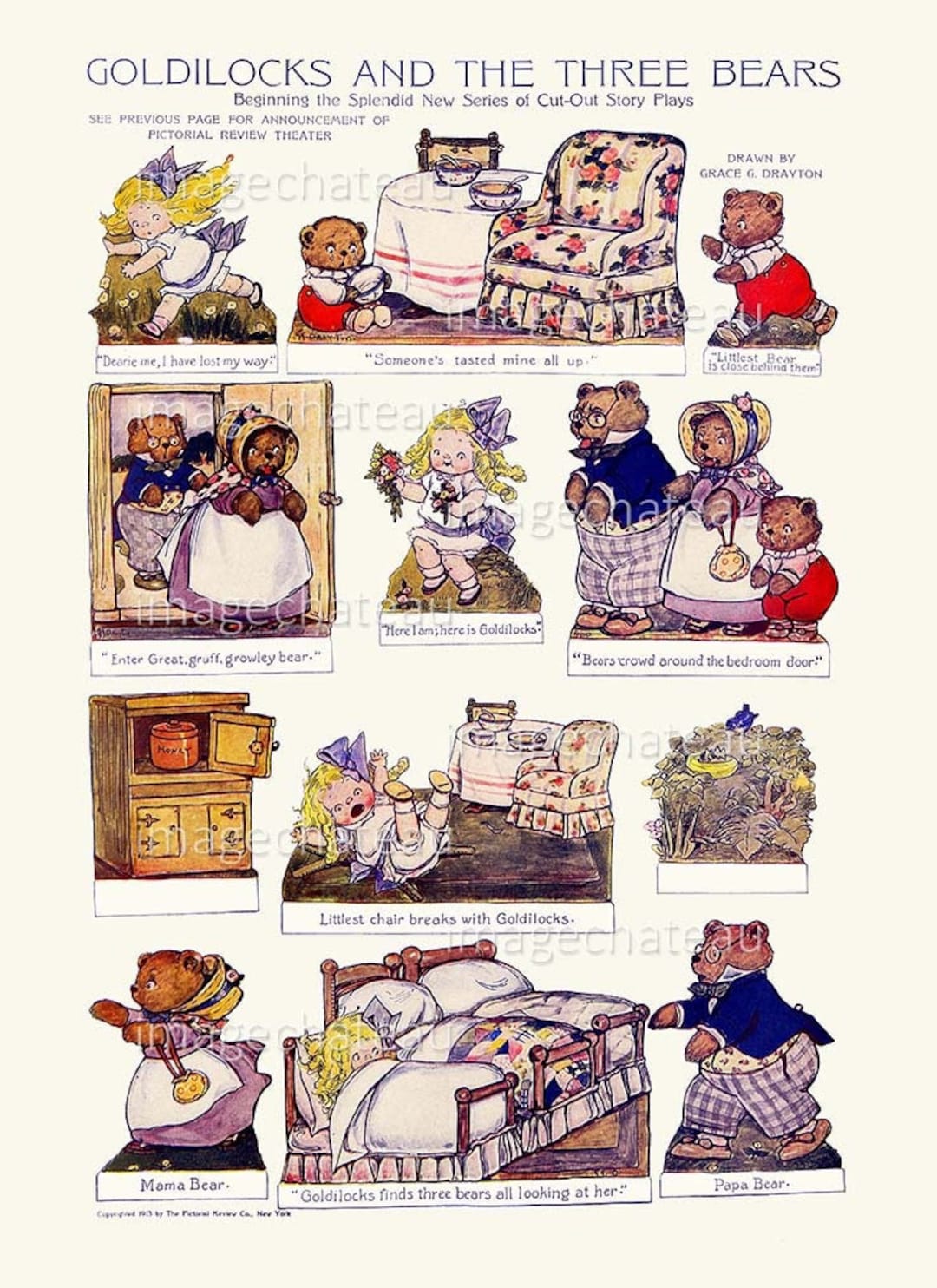 GOLDILOCKS Three BEARS Cut Outs Digital DOWNLOAD Grace Drayton Baby ...
