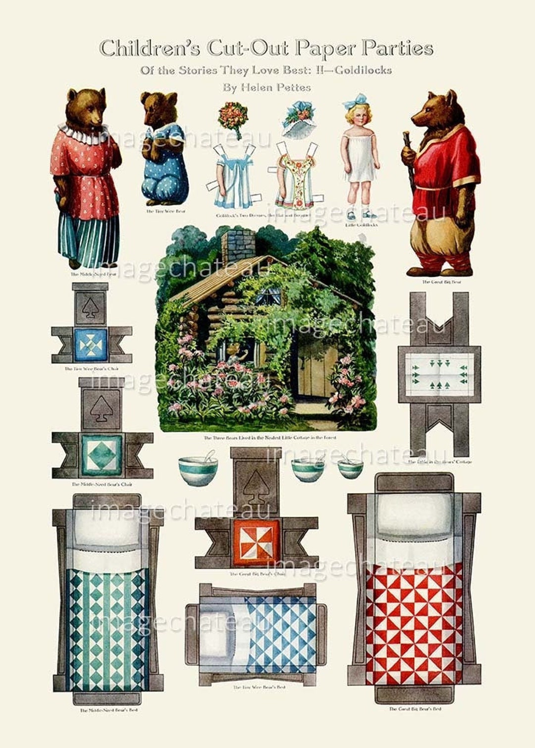 THREE BEARS & Goldilocks Fairy Tale Cut Outs Paper Dolls DIGITAL ...