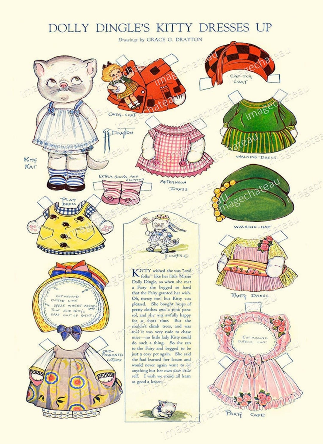 Dolly Dingle KITTY CAT White Kitten Paper Doll Digital DOWNLOAD Grace ...