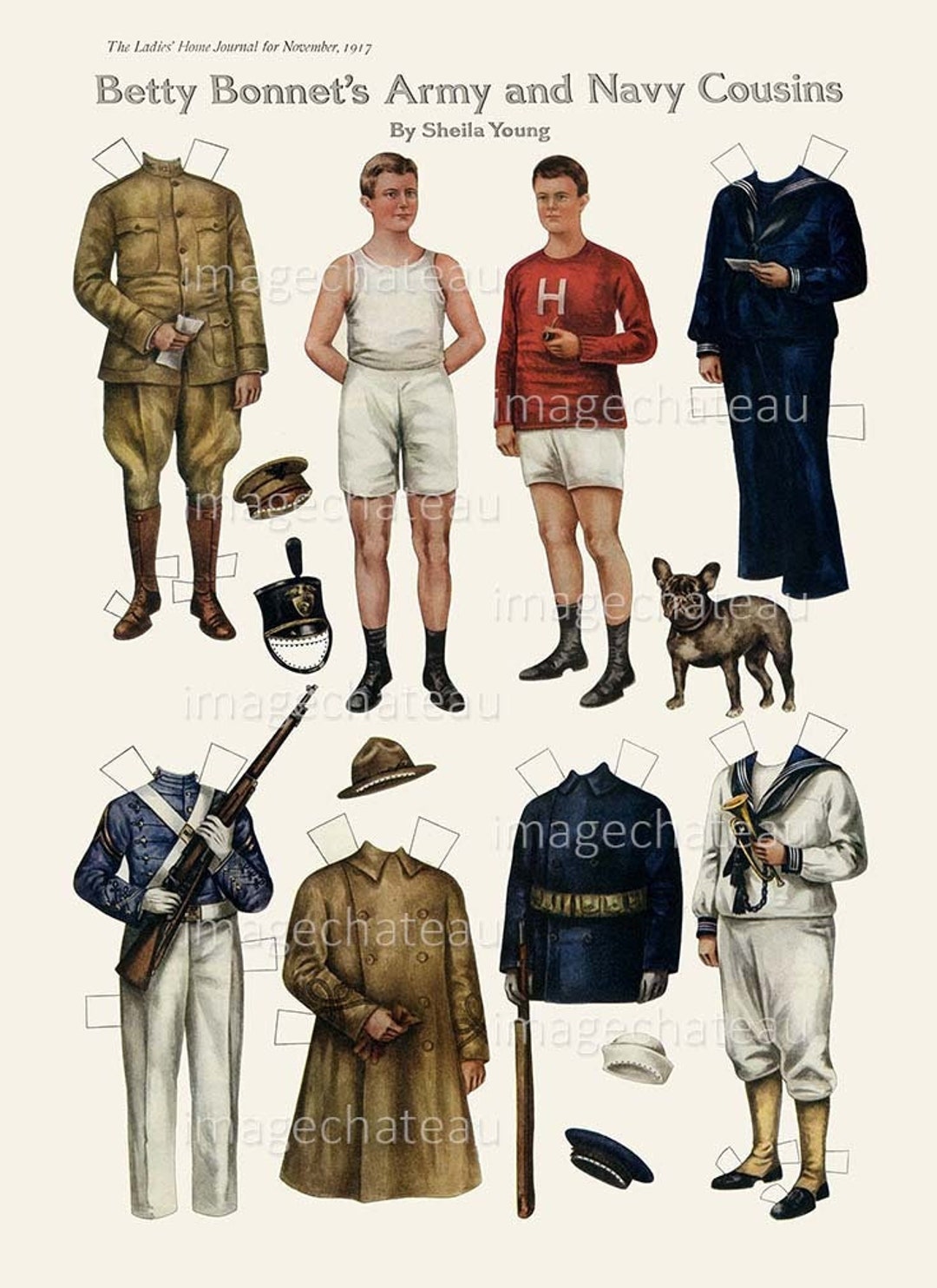 Army Navy WWI BETTY BONNET Paper Dolls Digital Download Soldiers ...