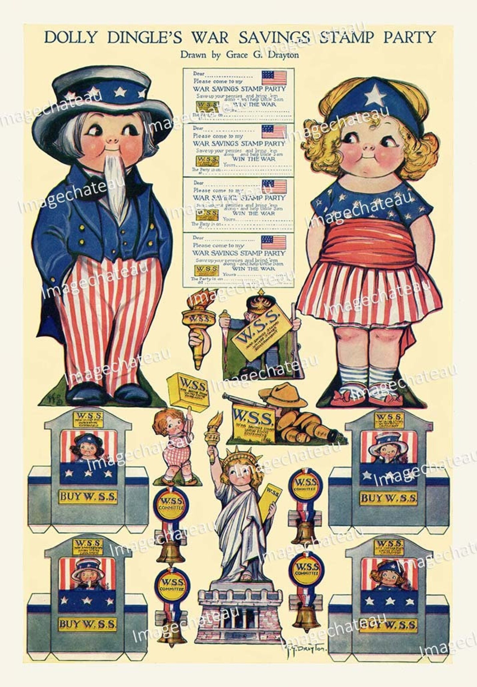 DOLLY DINGLE Patriotic DIGITAL Download Paper Doll Uncle Sam Wwi United ...