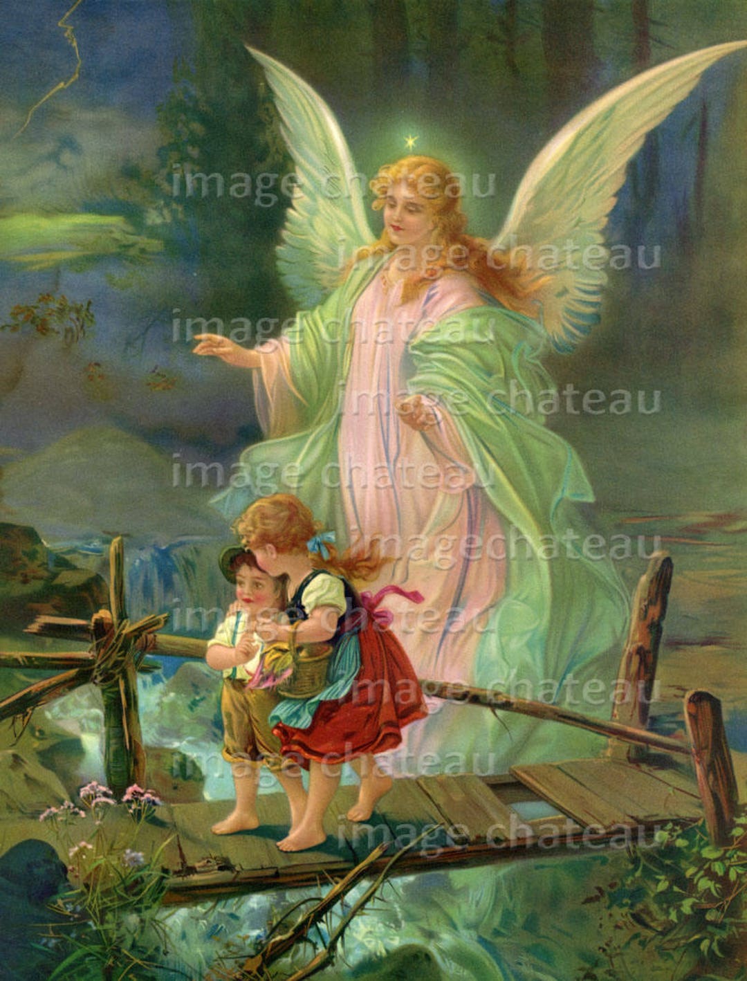 GUARDIAN ANGEL Watching Over Children Crossing Bridge DIGITAL Download ...