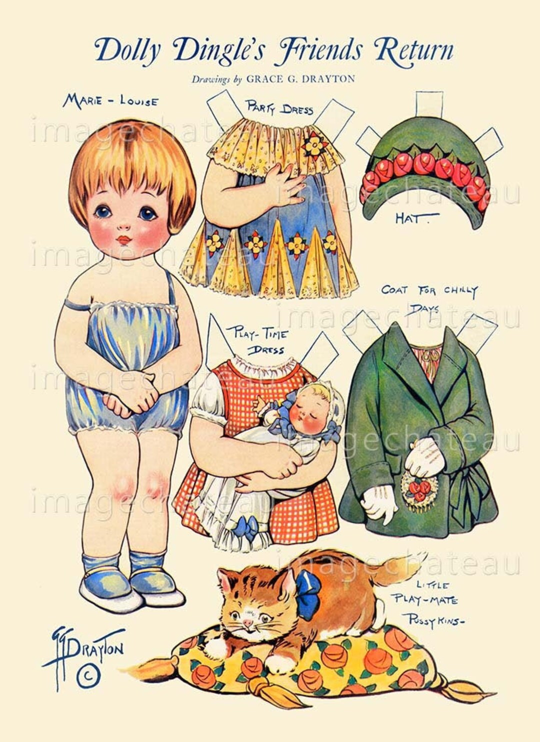 DOLLY DINGLE Friend Marie Louise Cat Kitten DIGITAL Download Grace ...