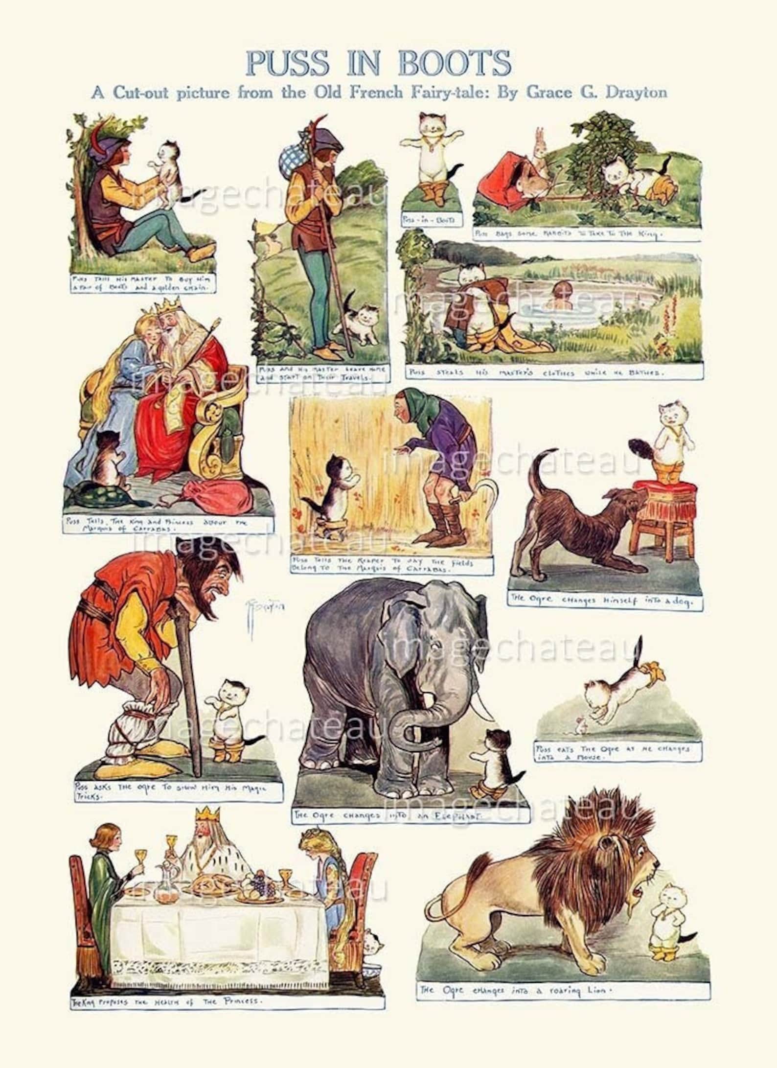 PUSS in BOOTS Cat Cut Outs Digital DOWNLOAD Grace Drayton Ogre King ...