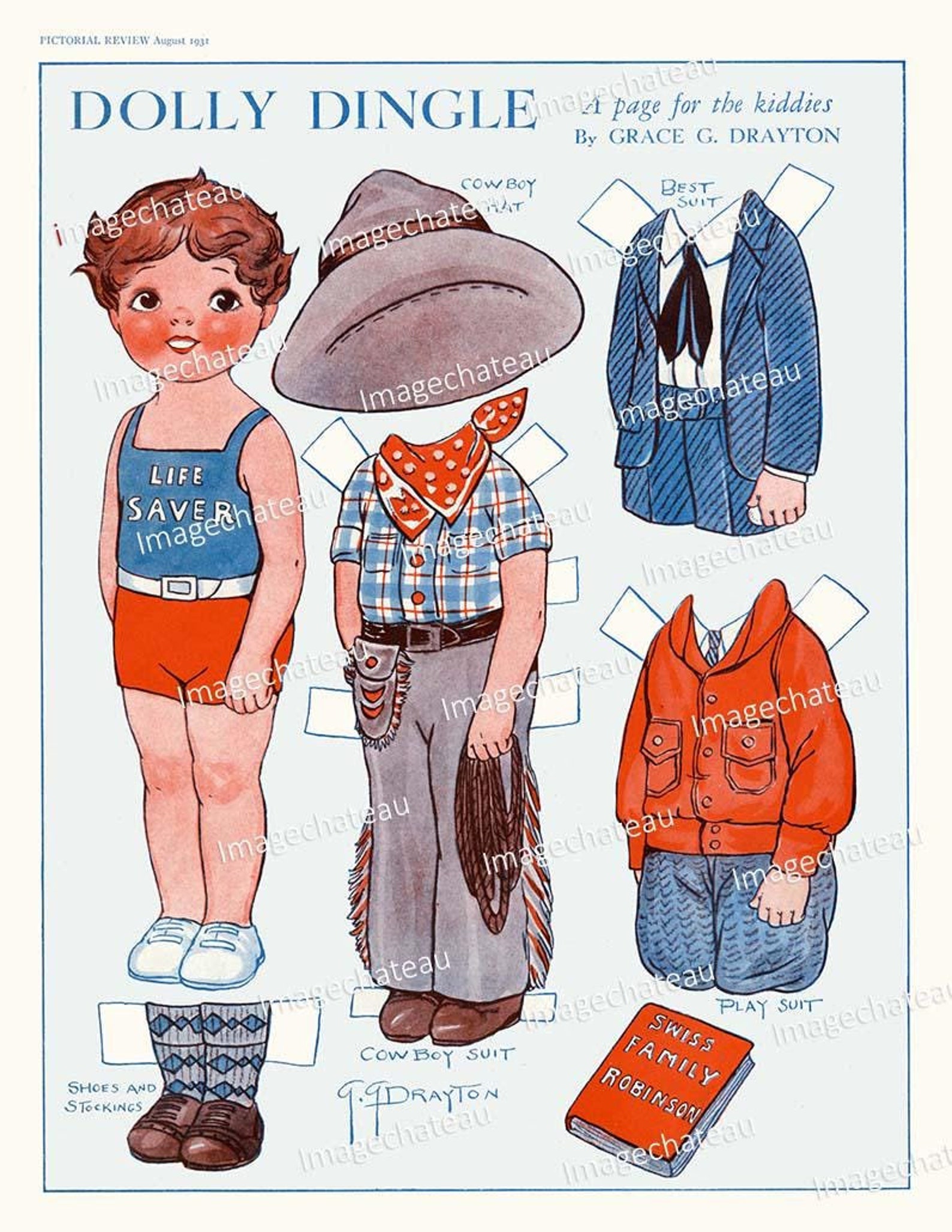 DOLLY DINGLE Paper Doll Digital DOWNLOAD Boy Life Guard Friend Cowboy ...