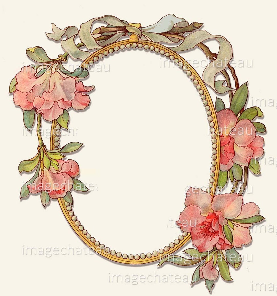 Oval PINK Flower Border DIGITAL DOWNLOAD for Scrapbook Junk Journal ...