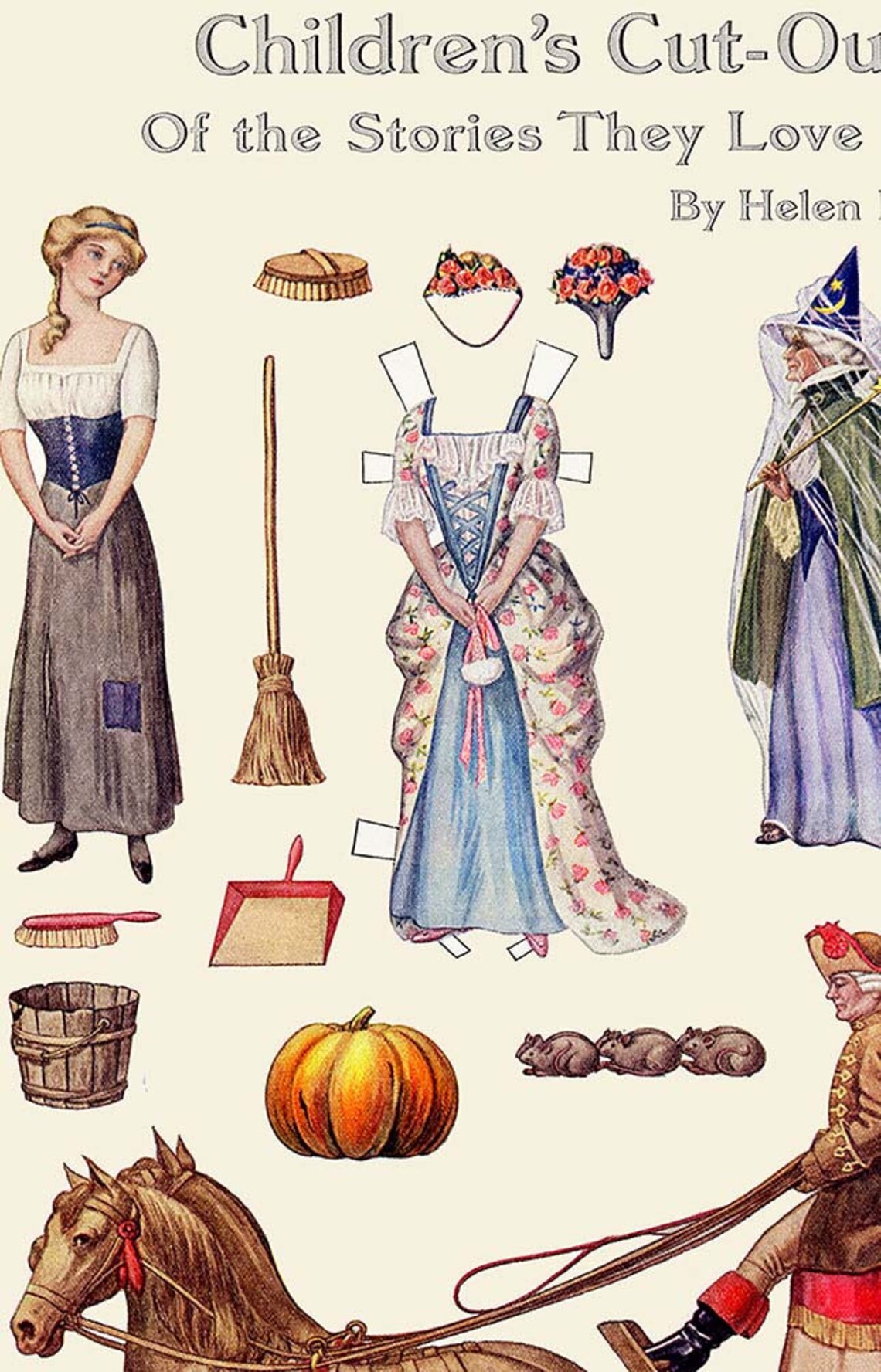 CINDERELLA Cut Out Paper Dolls DIGITAL DOWNLOAD Fairy Godmother Coach ...