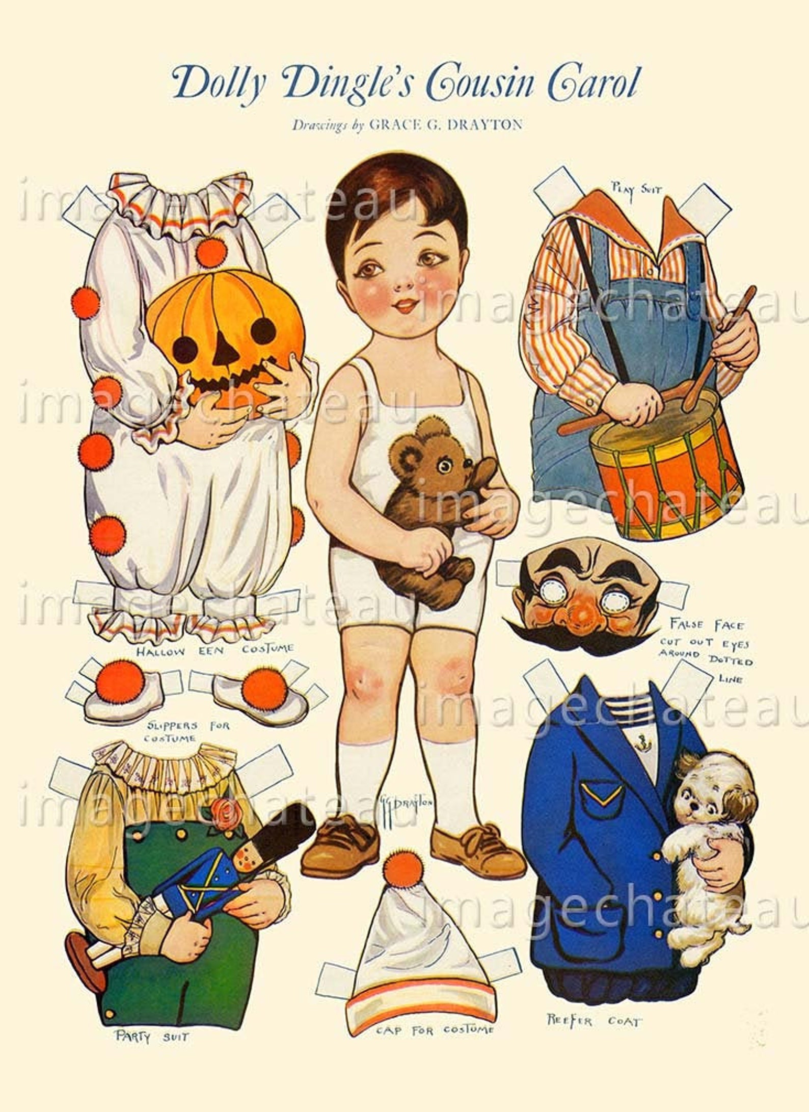 DOLLY DINGLE Halloween Paper Doll DIGITAL Download Teddy Bear Puppy Dog ...