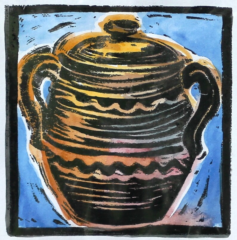 Earthernware Pot: Food and Kitchenware Theme Lino Cut Prints, Available ...