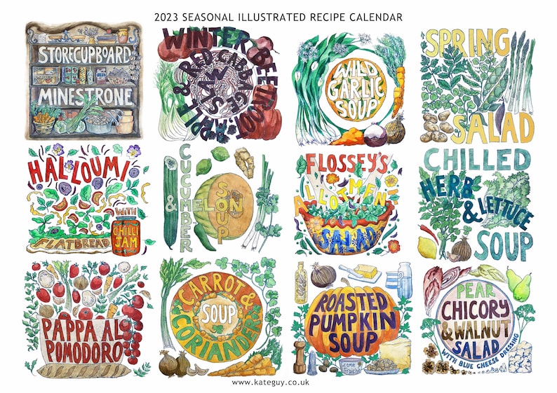 2025 Illustrated Recipe Calendar: Seasonal Vegetarian Soups & Salads - Etsy