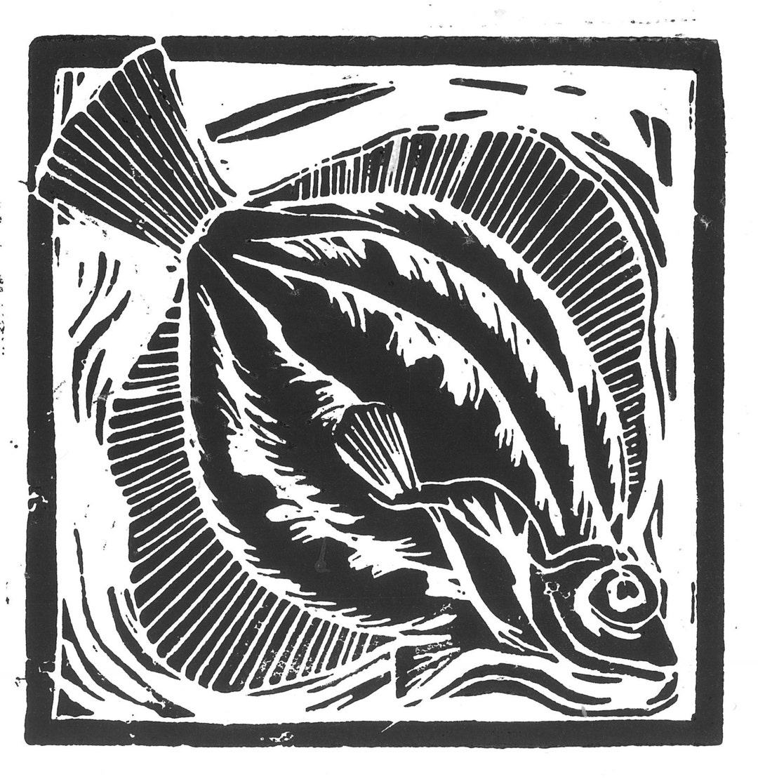 Fish; Food Theme Lino Cut Prints, Available in Black and White, or Hand ...