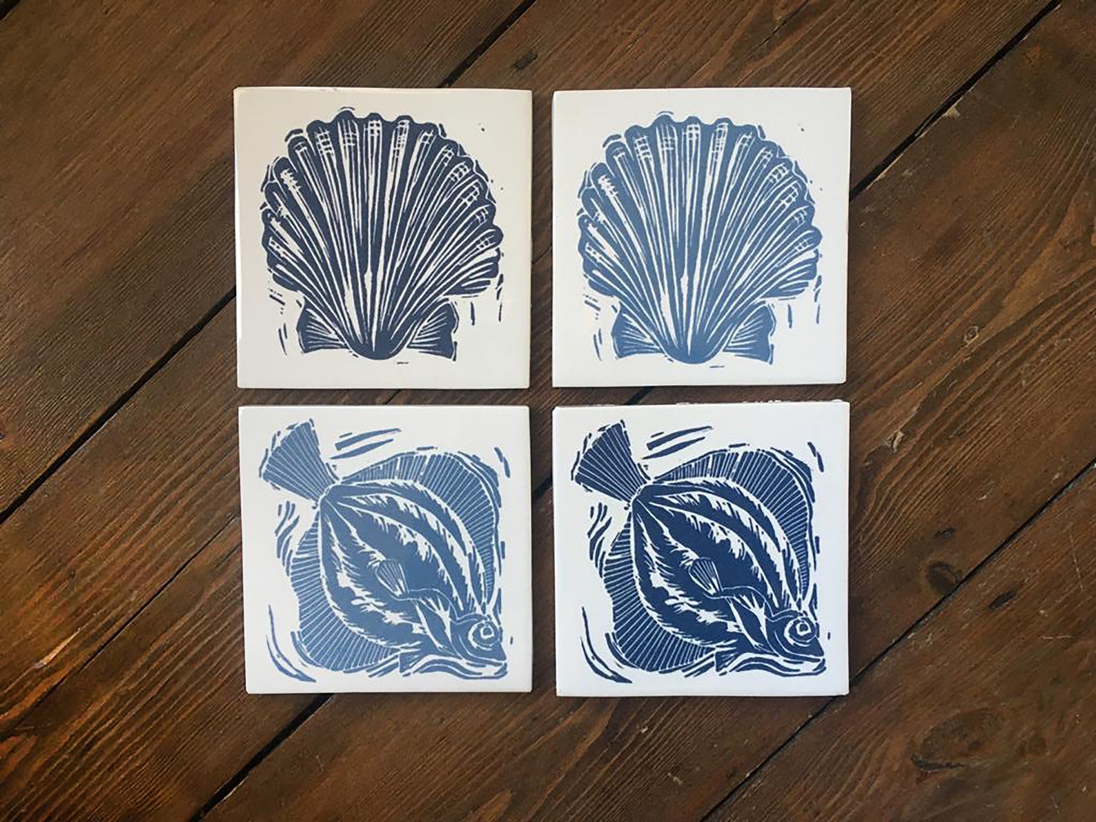 Handmade Ceramic Tiles Screen Printed With My Lino Cut Designs; Plaice ...