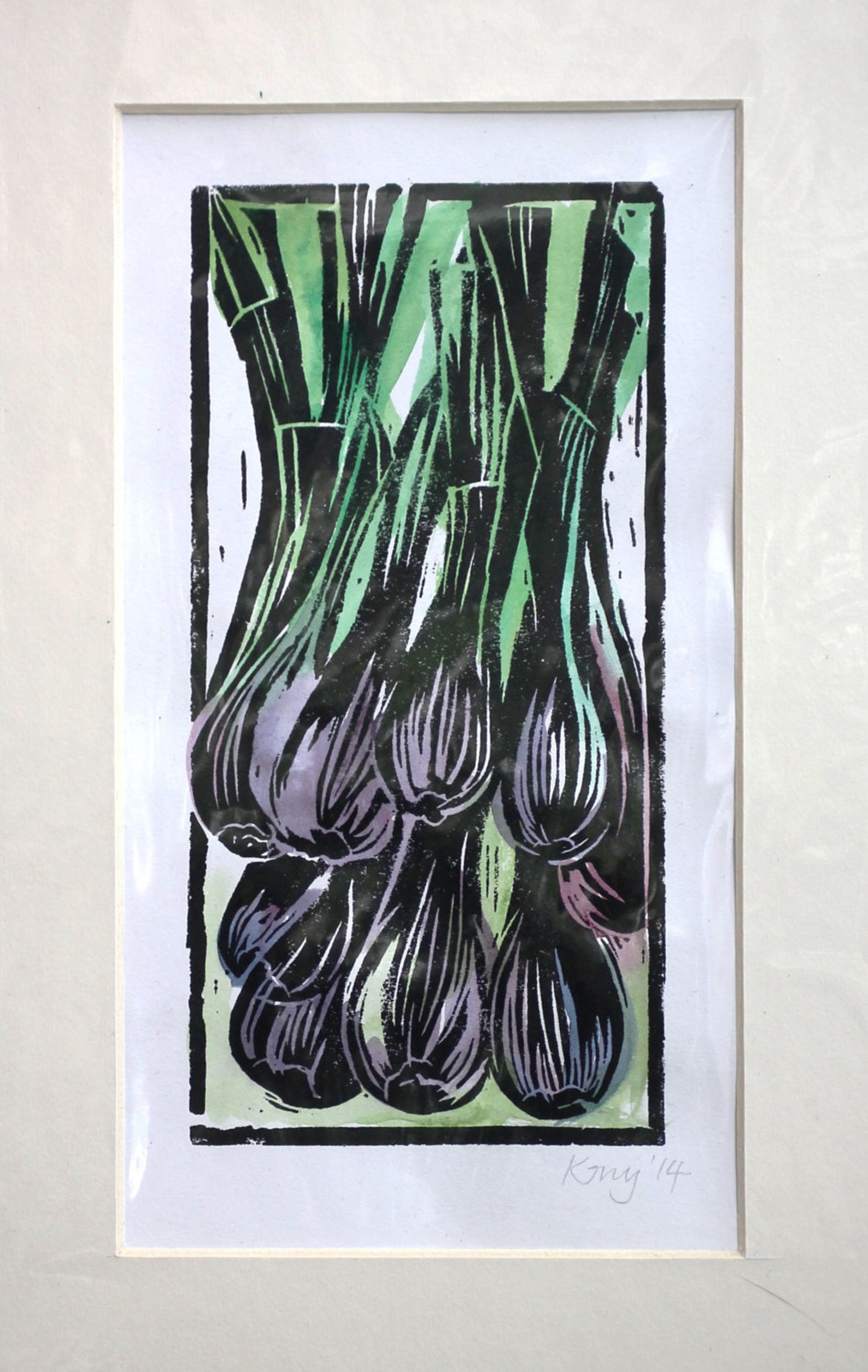 Spring Onions: Food Theme Lino Cut Prints, Available in Black and White ...