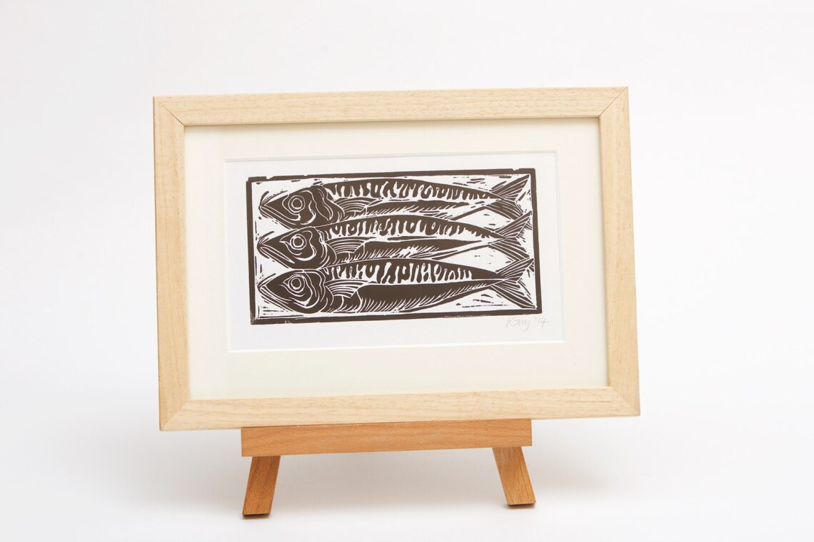 Mackeral: Food Theme Lino Cut Prints, Available in Black and White, or ...