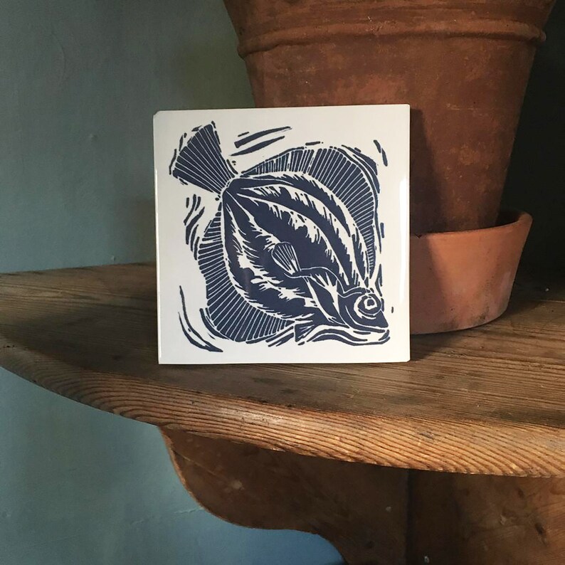 Handmade Ceramic Tiles Screen Printed With My Lino Cut Designs Plaice ...
