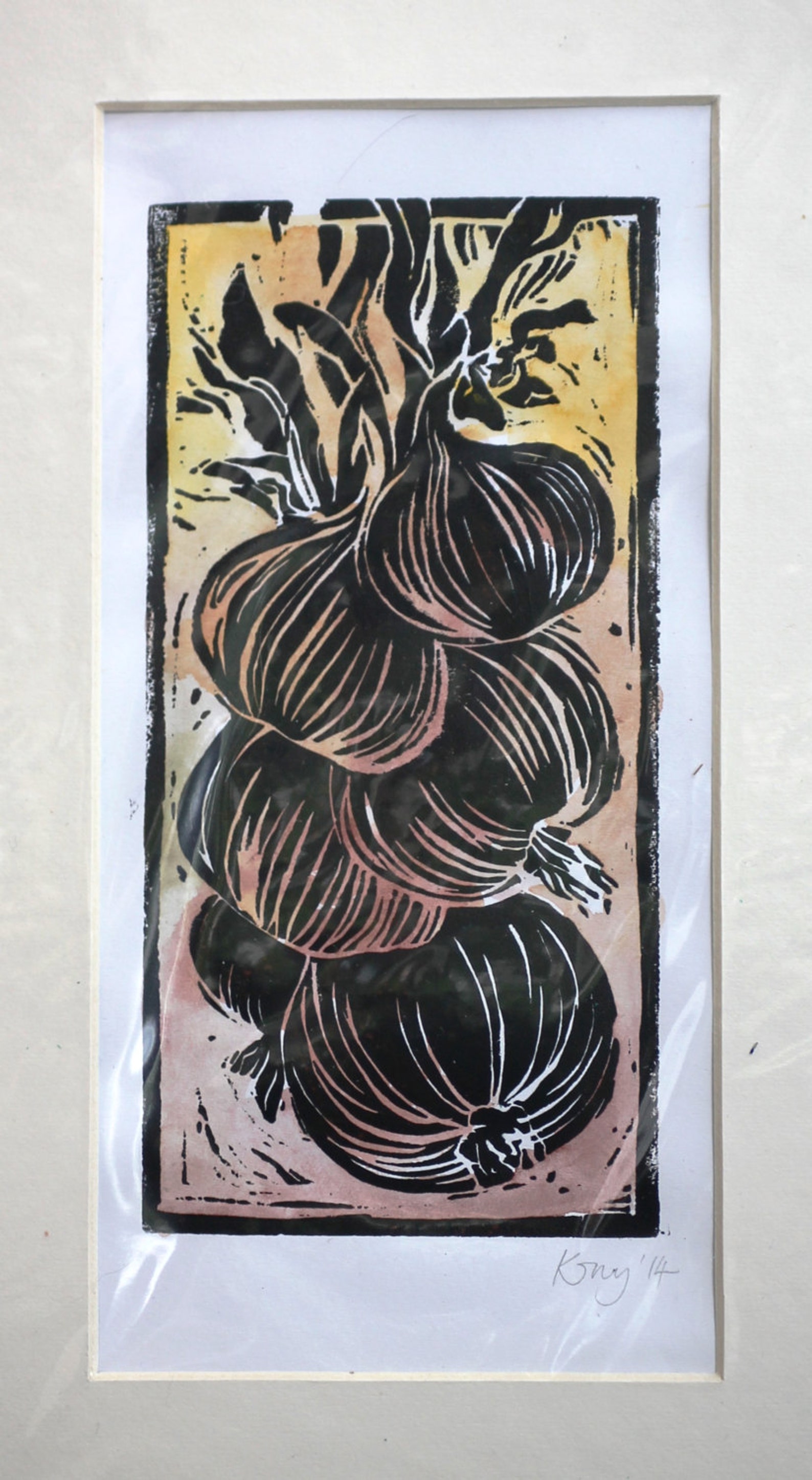 Onions: Food Theme Lino Cut Prints, Available in Black and White, or ...