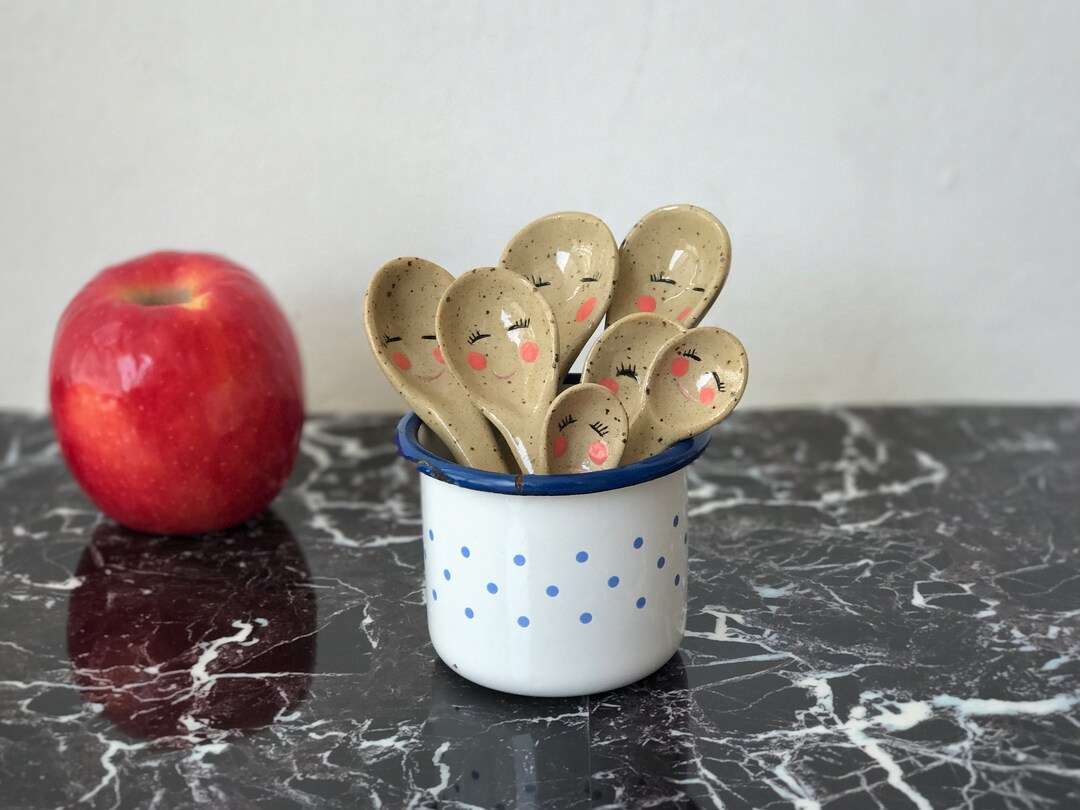Made to Order Set of 3 Cutest Ceramic Teaspoon, Speckled Face Teaspoon ...