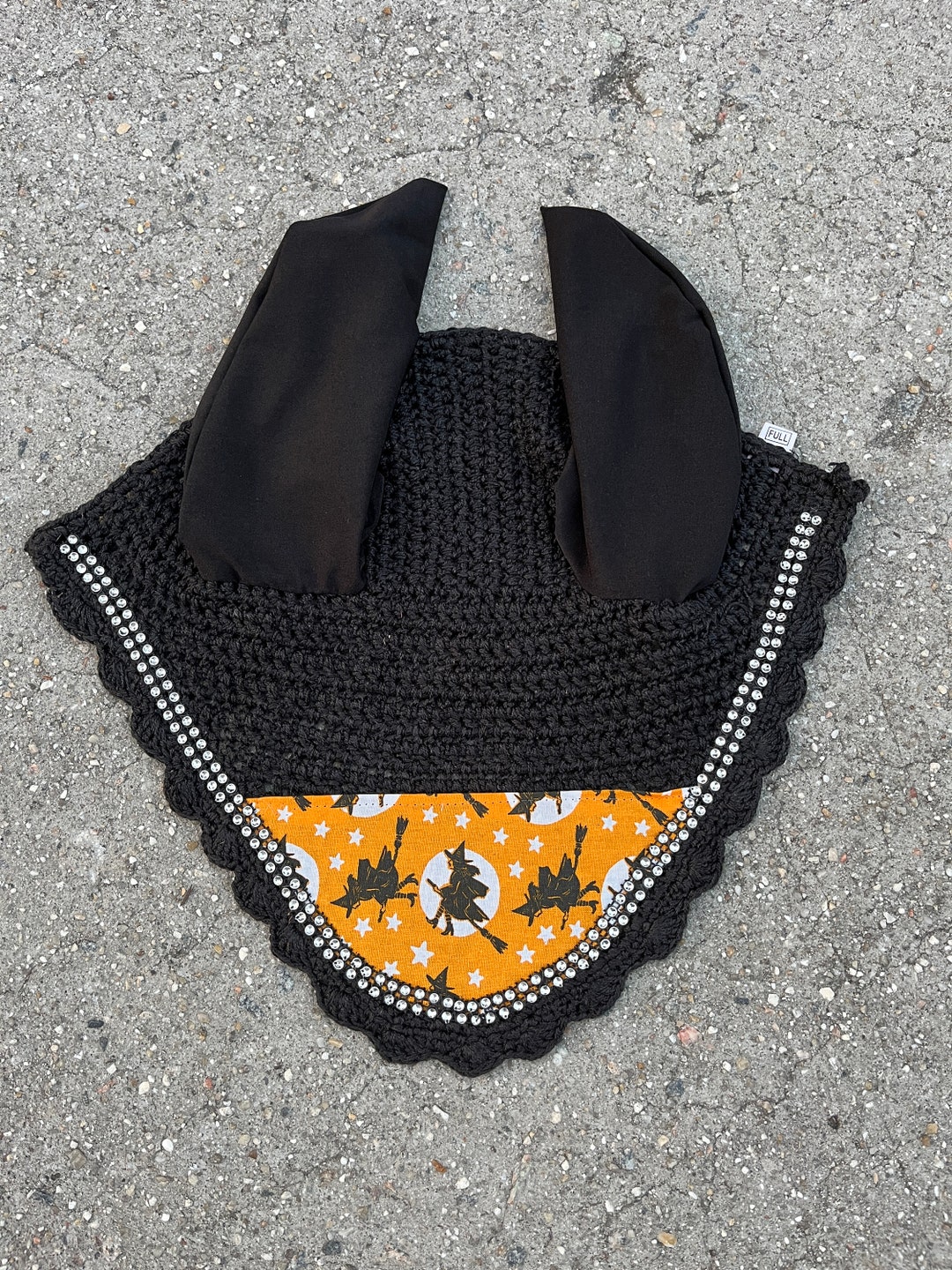 Fly Bonnet HALLOWEEN Witches Print With Bling Trim Fly Bonnet Veil Ear ...