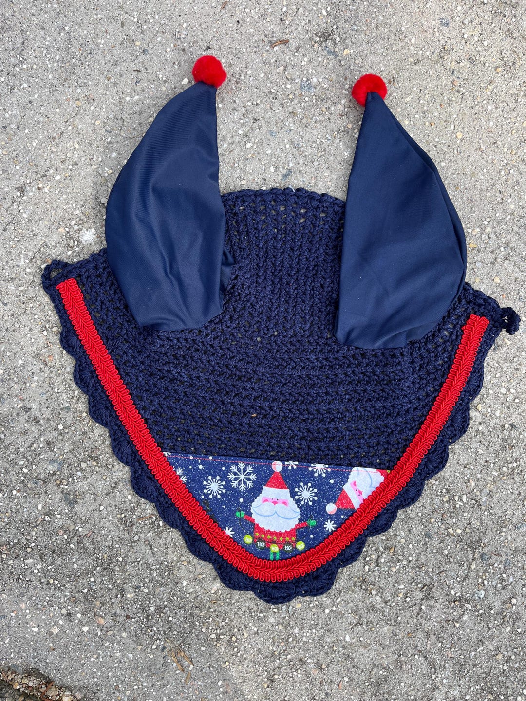 Fly Bonnet SANTA Navy Veil Ear Net Bonnet Mask Cotton Crochet Hand Made ...