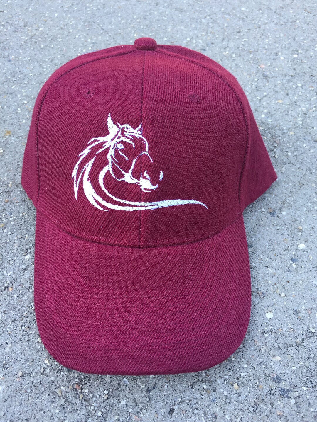 Baseball Cap Hat Horse Equestrian Burgundy and White - Horse Gift ...