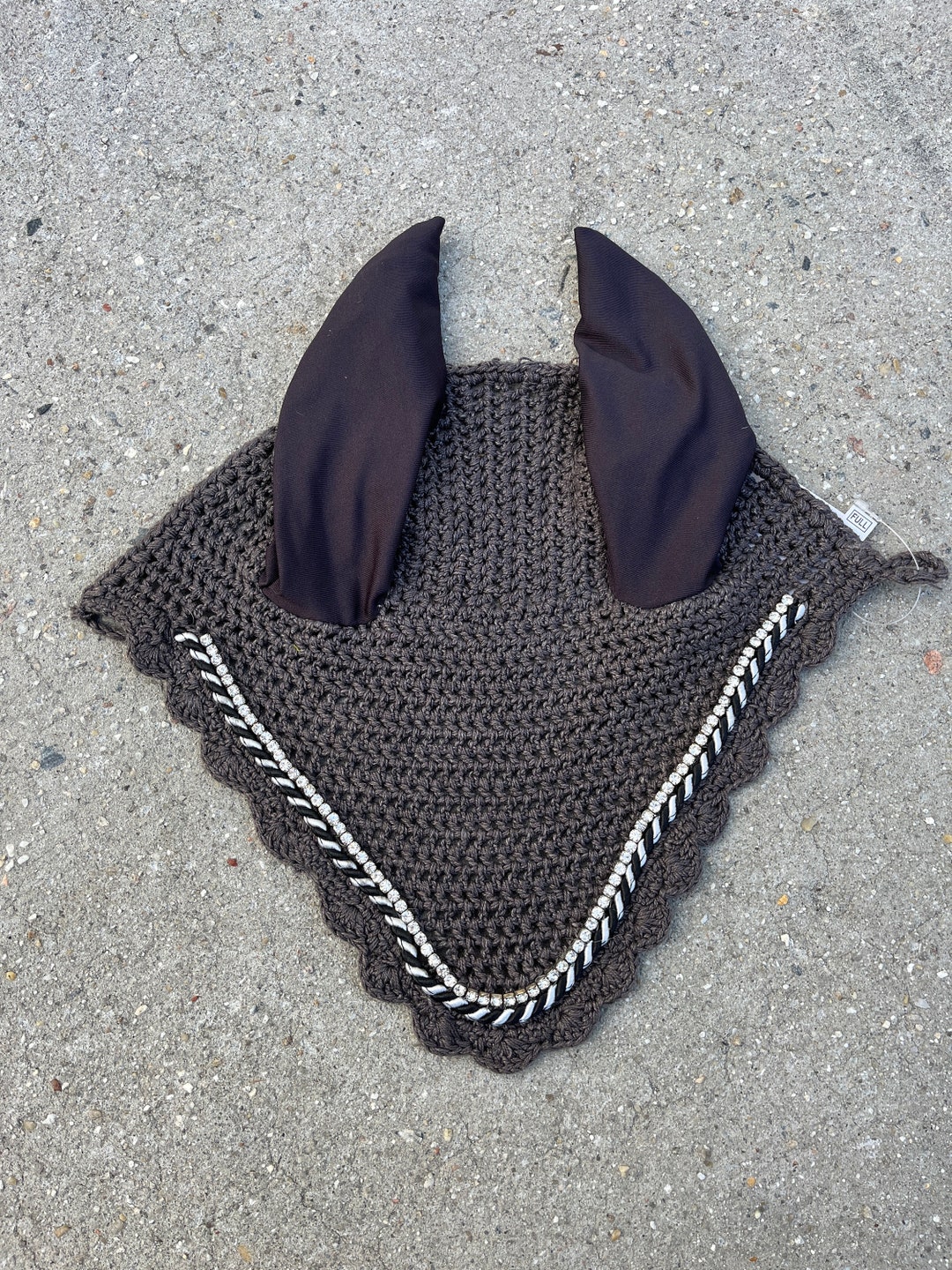 Fly Bonnet Gray With Rhinestones and Twisted Trim Ear Net Bonnet Mask ...