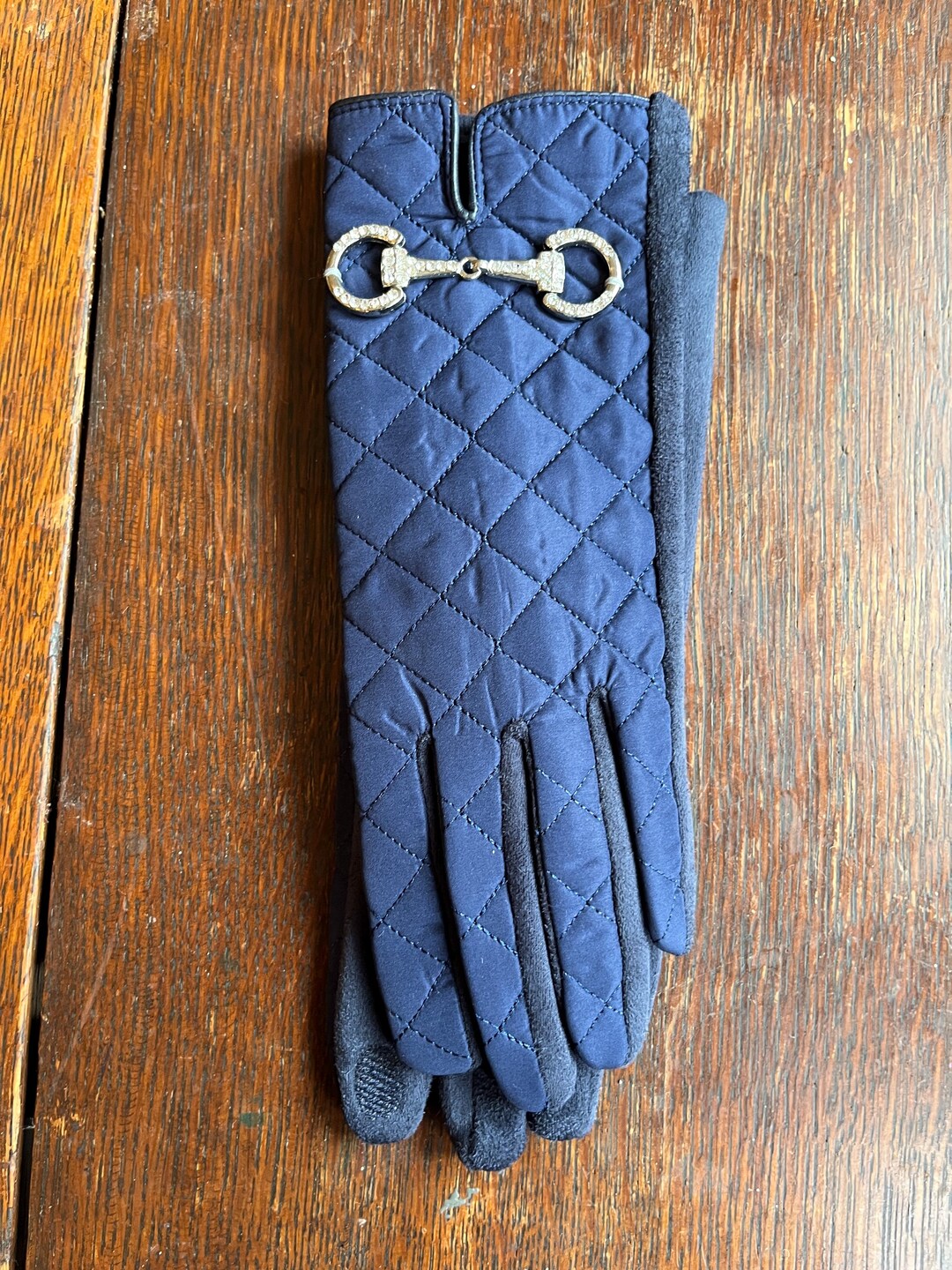 Gloves Equestrian Navy Quilted With a Bling Bridle Bit One Size Fits ...