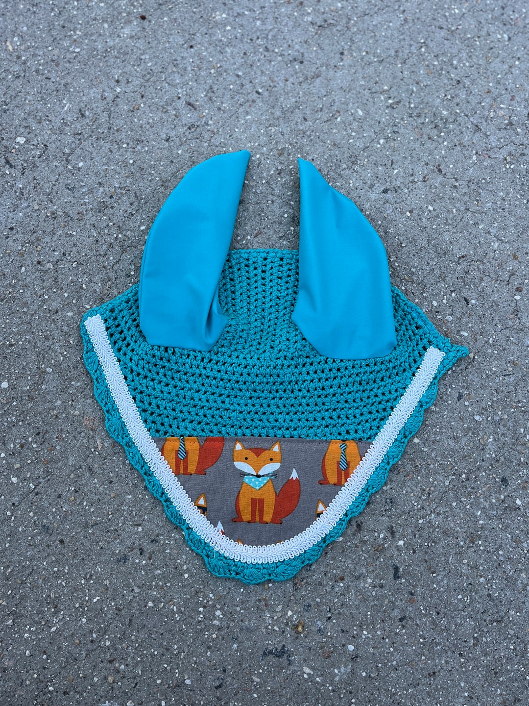 Fly Bonnet Fox on Teal Fly Bonnet Veil Ear Net Bonnet Mask Cotton ...