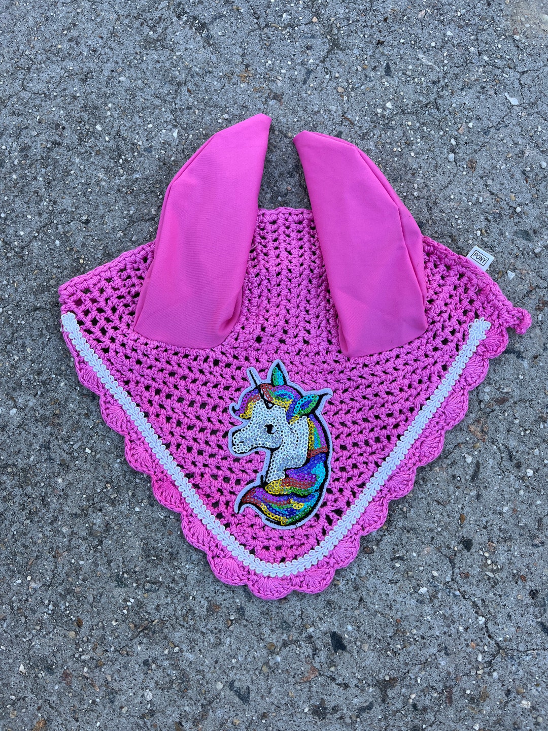 Fly Bonnet Pink With UNICORN and Braid Ear Net Bonnet Mask Cotton ...