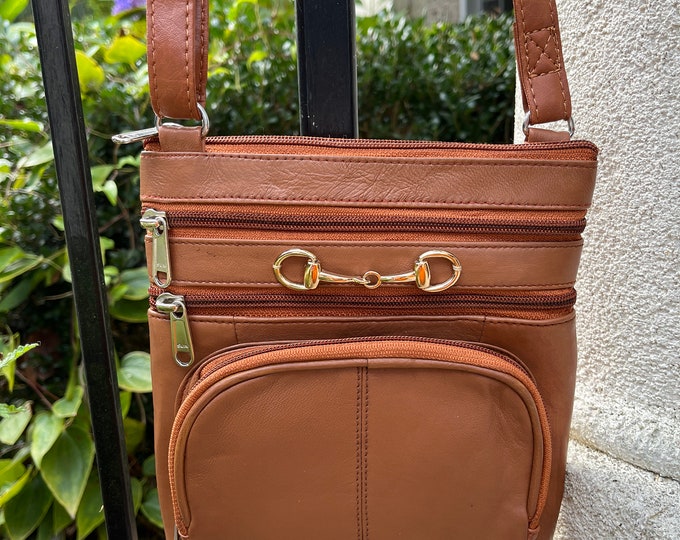 Snaffle Bit Genuine Leather Tan Crossbody , Barn Bag - Horse Show Bag ...
