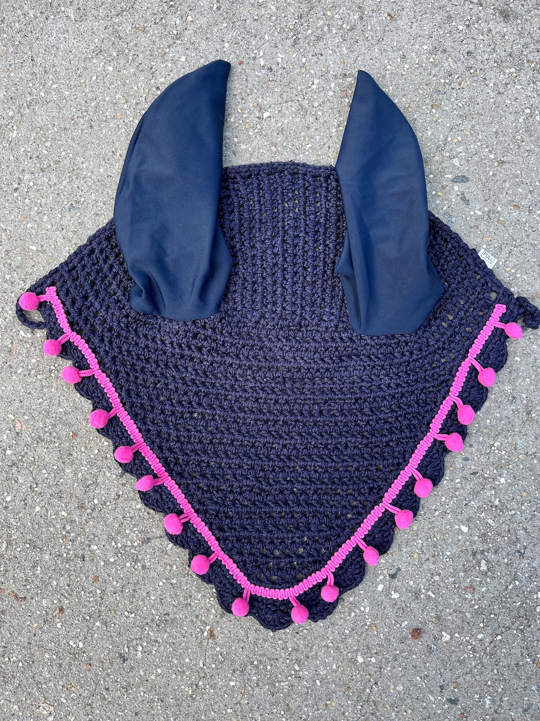 Fly Bonnet Navy With Hot Pink Poms Trim Ear Net Bonnet Mask Cotton ...